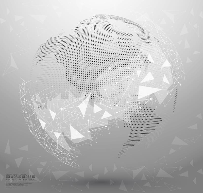 Three Dimensional Dotted World Map with Wireframe Sphere Stock Vector ...