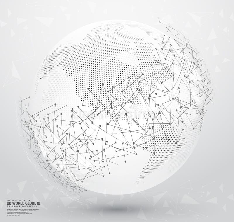 Three-dimensional Dotted World Map with Wireframe Sphare Stock Vector ...