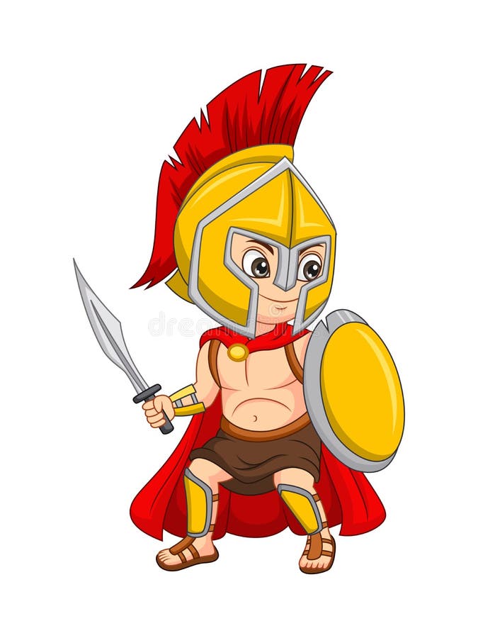 Cartoon Spartan Warrior Boy Holding Sword and Shield Stock Vector ...