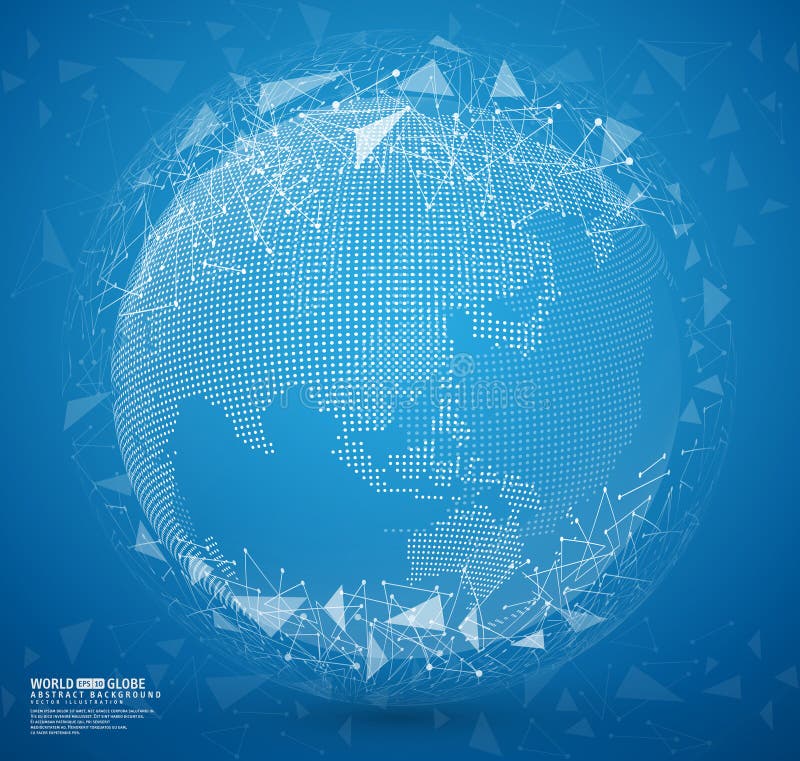 Blue Abstract Globe Earth with Connecting Dots and Lines Stock Vector ...