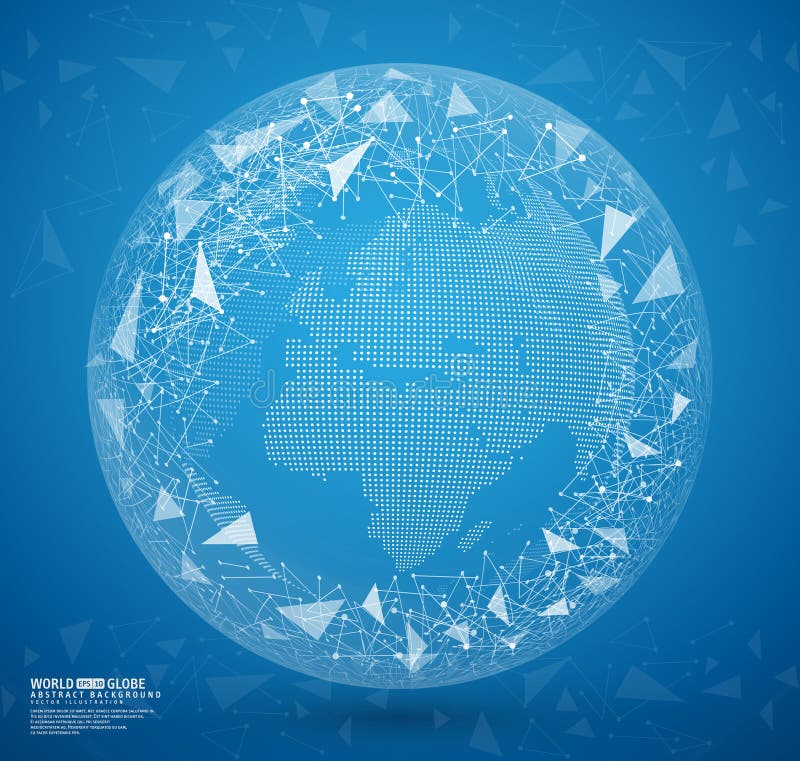 Blue Abstract Globe Earth with Connecting Dots and Lines Stock Vector ...