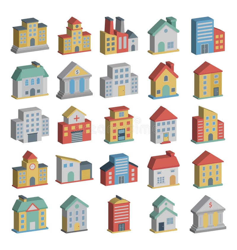 Basic RGB Building Vector Icons Set that Can Be Easily Modified or Edit ...