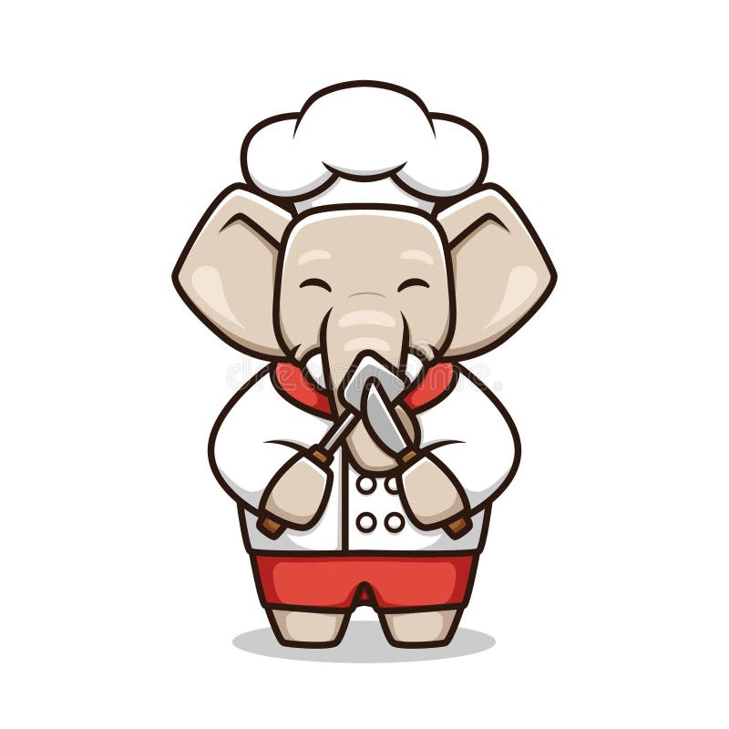 Elephant Chef Cartoon Vector Illustration on White Background Stock ...