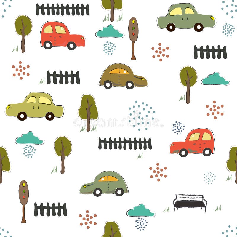 Seamless Pattern with Cars stock illustration. Illustration of cute ...