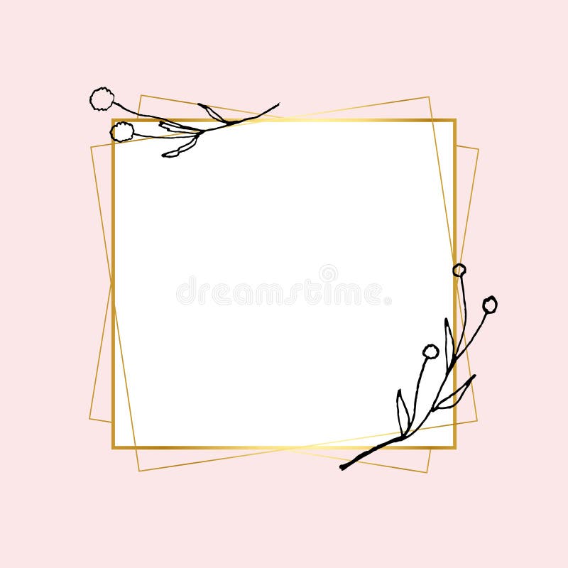 Gold Square Frame Vector with Simple Flower Drawing Stock Vector ...