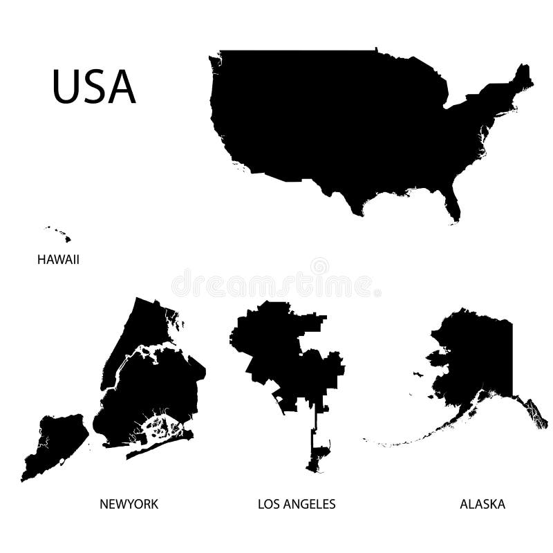 MAP of USA and BIG 4 CITIES Stock Vector - Illustration of american ...