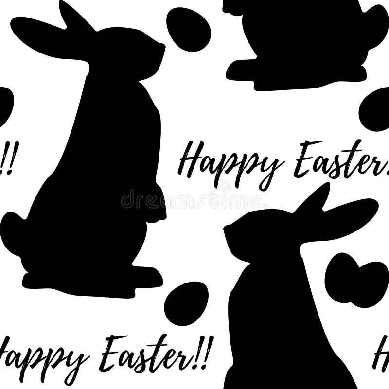 Seamless Monochrome Pattern with Rabbits Silhouette and Rabbit Text ...
