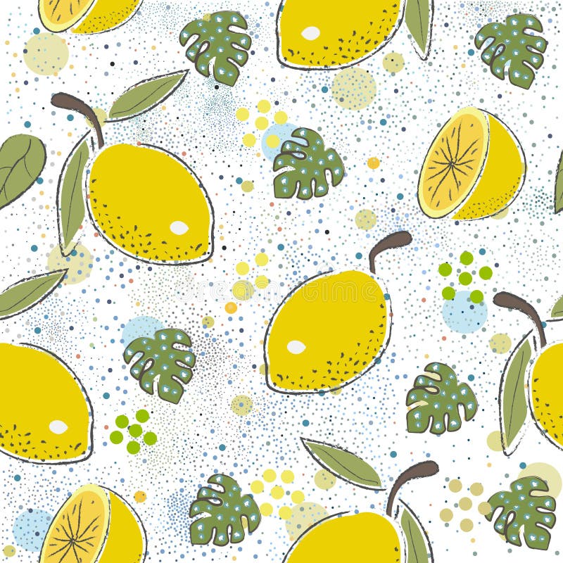 Seamless Pattern with Cute Lemons Stock Illustration - Illustration of ...