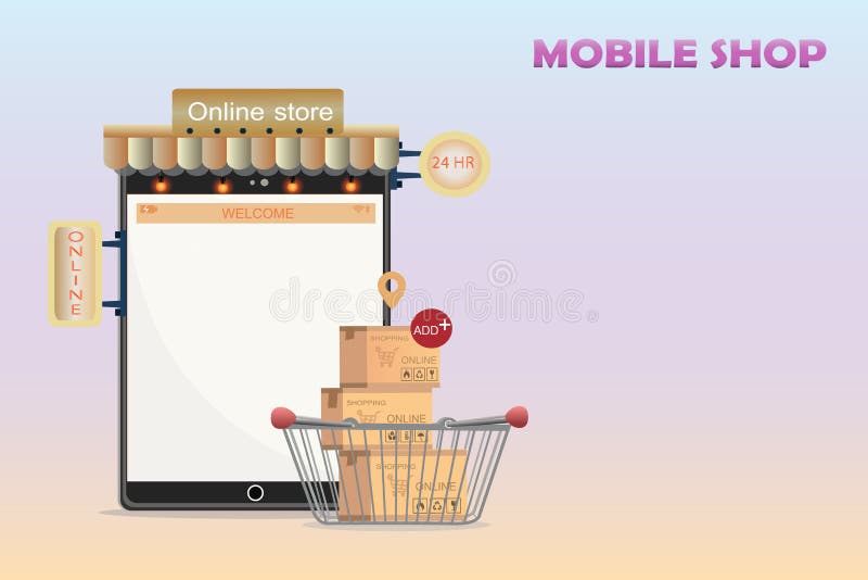 Shopping Online and Mobile Shop Concept Idea Stock Vector ...