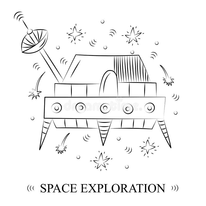 Space Exploration. Hand Drawn Doodle Spaceship and Comets Arranged in a ...