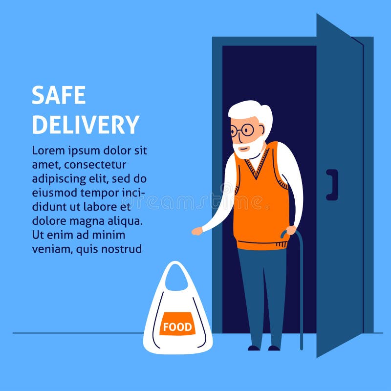 A Square Vector Image of an Old Man Getting a Safe Shipping. Stock ...