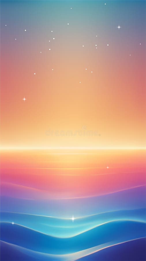 Vector Ocean Sunset with Soft Waves and Starry Sky in Pastel Colors ...