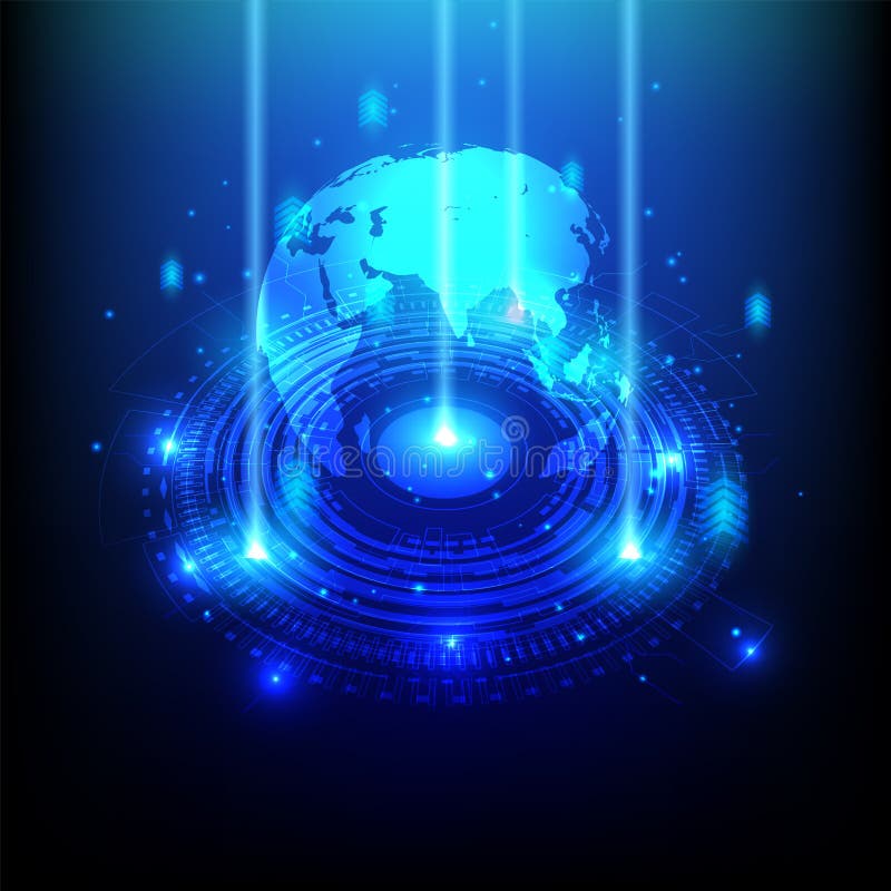 Abstract Engineering Future Technology And World Map, Illustration ...