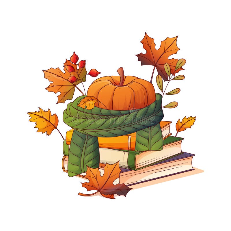 Basic RGBVector Composition of a Pumpkin with Scarf on Books. Stock ...