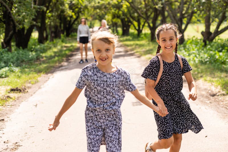 Basic School Students Crossing the Road Stock Image - Image of enjoy ...