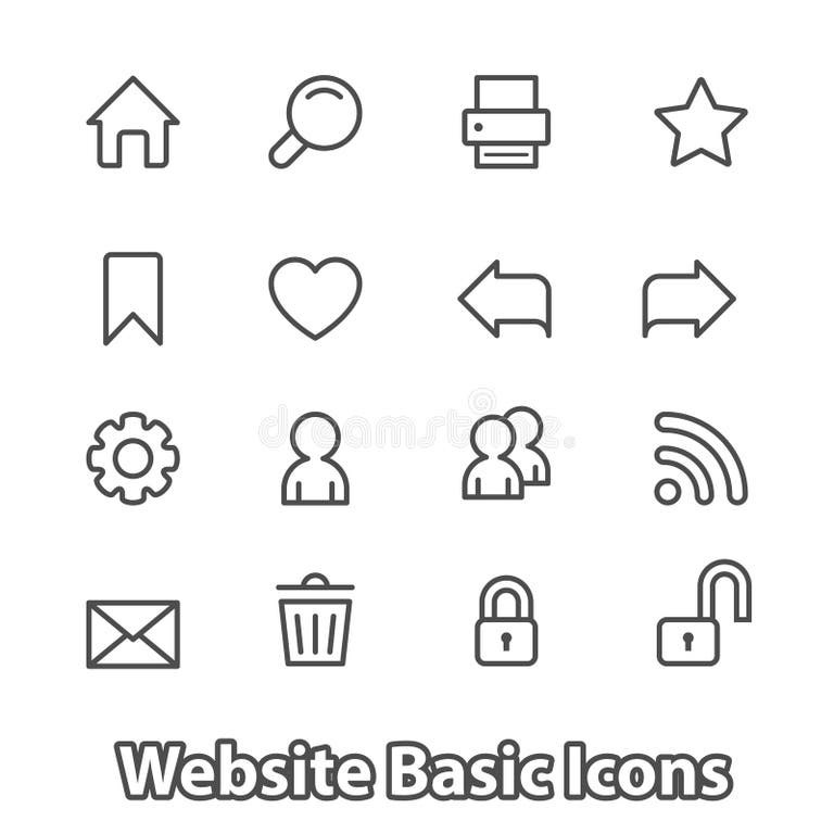 Basic Set of Website Icons, Contour Flat Stock Vector - Illustration of ...