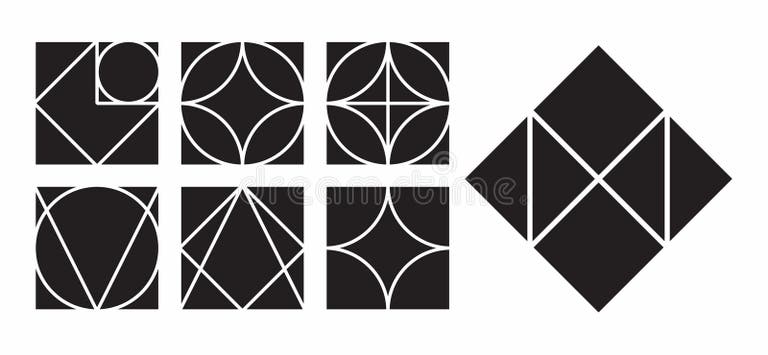 Basic Shape Collection of Black Squares with Various White Outline ...