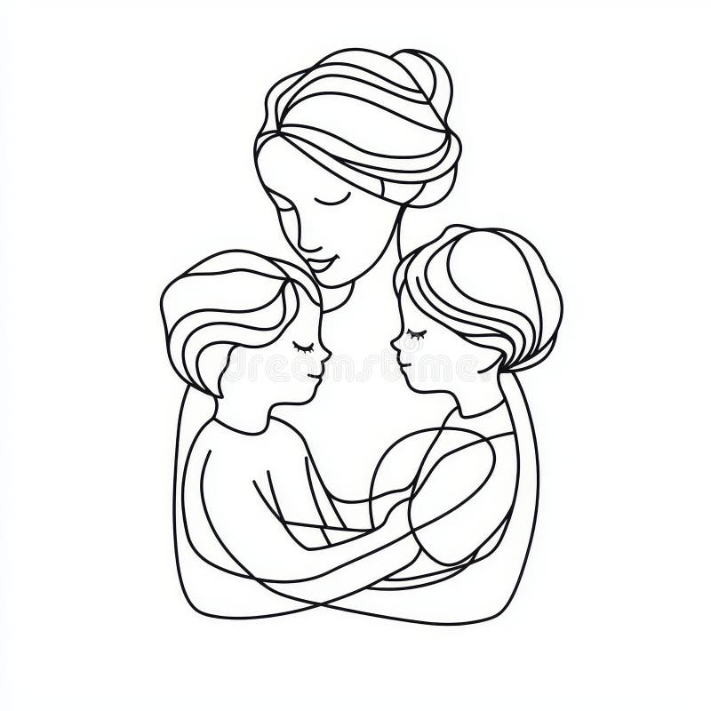 A Basic Sketch of a Mother Embracing Two Children. Stock Illustration ...