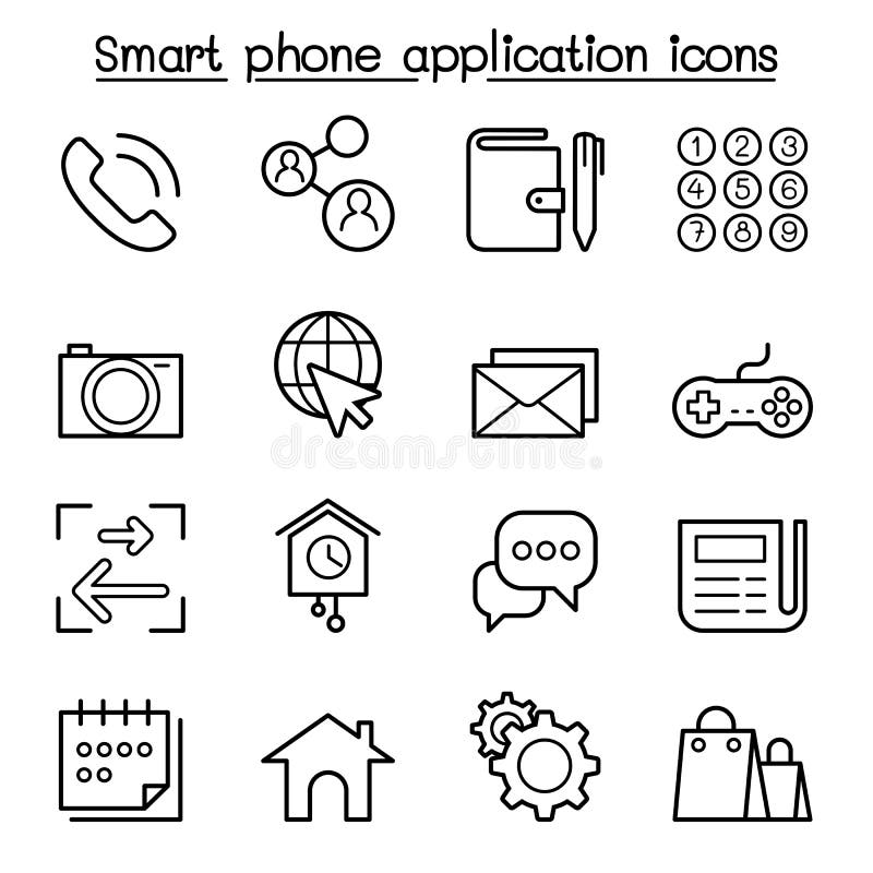 Smart Phone Icon Set in Thin Line Style Stock Vector - Illustration of ...