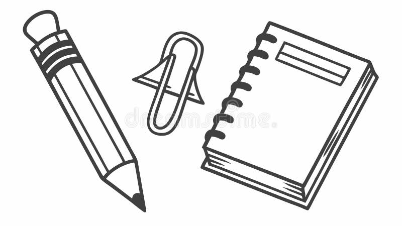 Basic Stationery Items. Pen, Notebook, and Pencil, Vector Design ...
