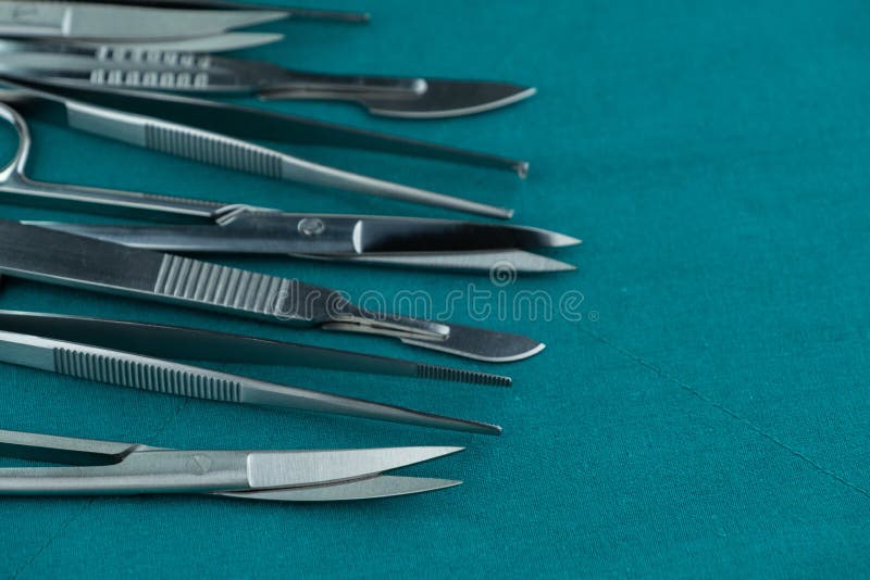 Basic Surgical Instrument Scalpel Forceps Tweezers Scissors Spread on ...