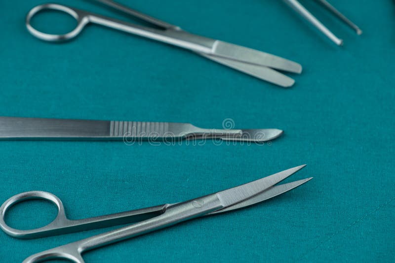 Basic Surgical Instrument Scalpel Forceps Tweezers Scissors Spread on ...