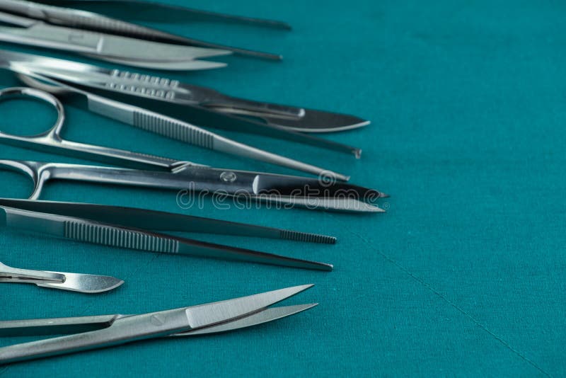 Basic Surgical Instrument Scalpel Forceps Tweezers Scissors Spread on ...
