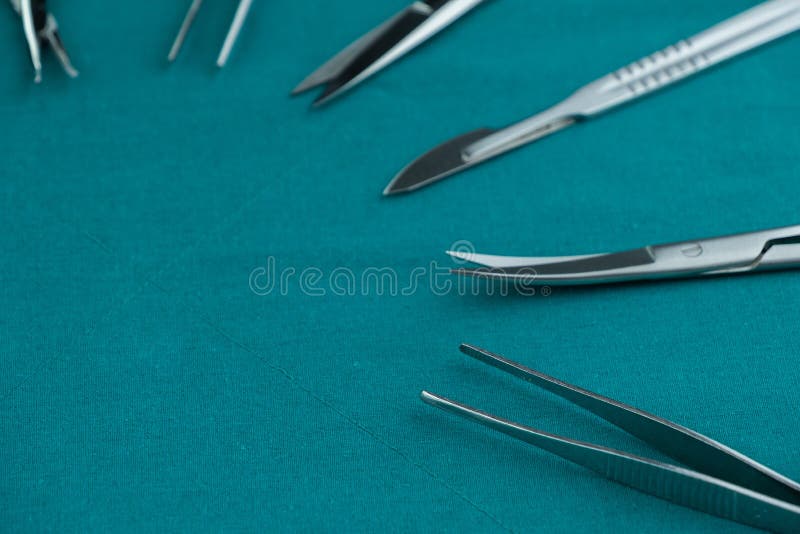 Basic Surgical Instrument Scalpel Forceps Tweezers Scissors Spread on ...
