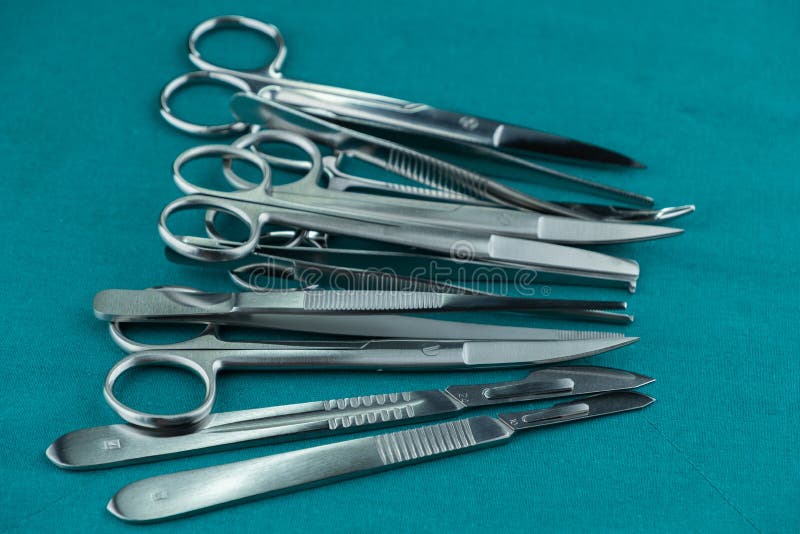 Basic Surgical Instrument Scalpel Forceps Tweezers Scissors Spread on ...