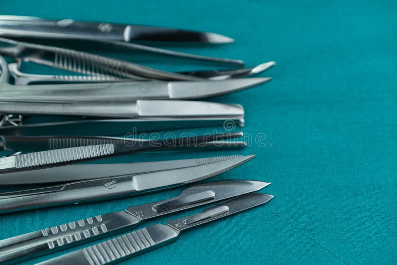 Basic Surgical Instrument Scalpel Forceps Tweezers Scissors Spread on ...