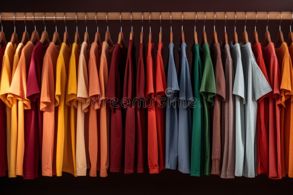 Basic T-shirts of Different Colors on a Hanger in the Store Close-up ...