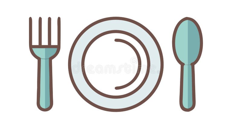 Basic Table Setting Icon: Fork, Plate, Spoon, Simple Utensils, Vector ...