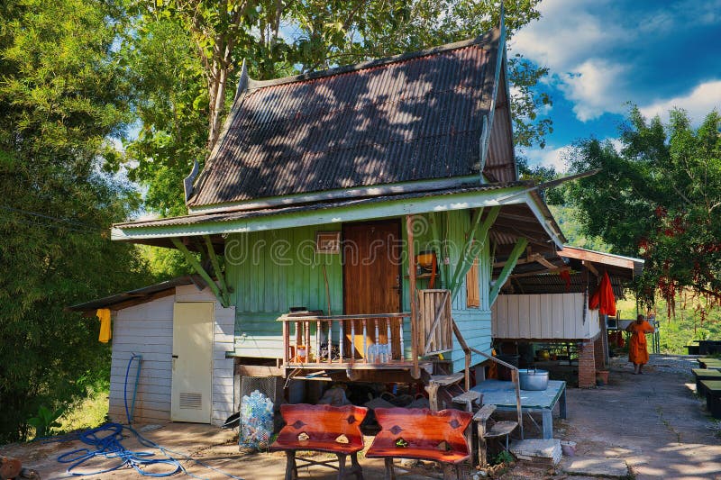 Basic Tiny Houses of Buddhist Monks on the Grounds of a Temple in Thailand. Stock Photo - Image ...