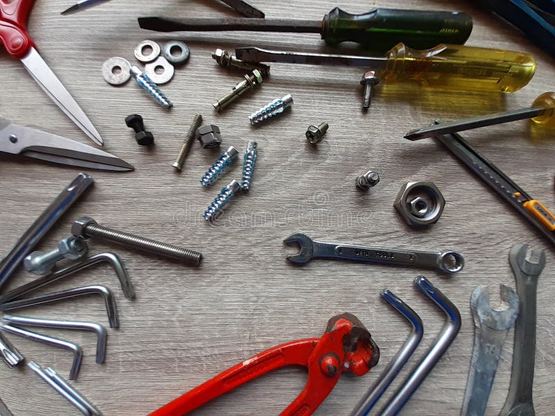 Basic Tools on Desk stock image. Image of iron, machine - 161132989