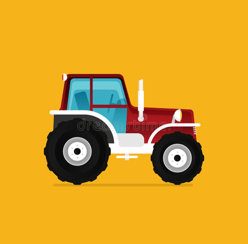 Basic Tractor Isolated on Yellow Background Flat Vector Stock Vector ...