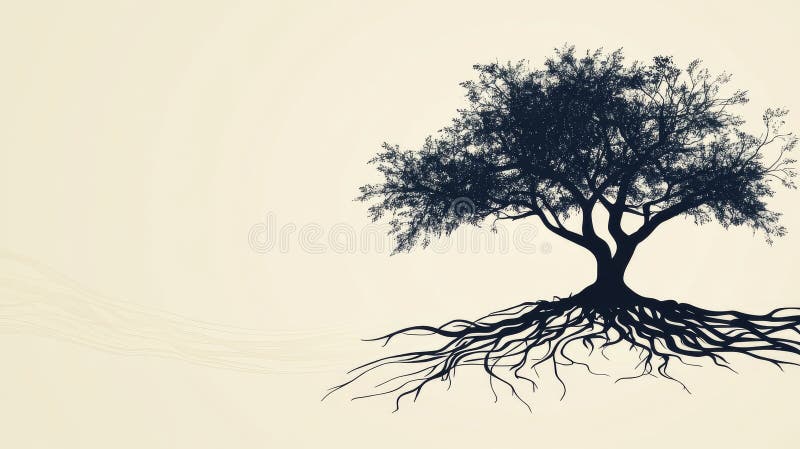 A Basic Tree Drawing with Visible Roots and Branches, Displayed on a ...
