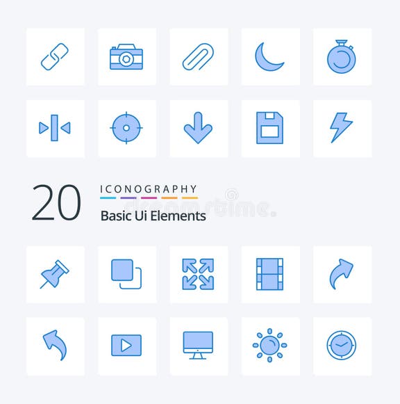 20 Basic Ui Elements Blue Color Icon Pack. Like Arrow. Direction. Direction. Up Stock Vector ...