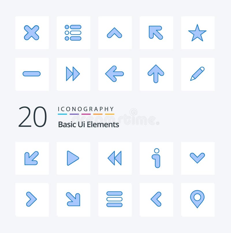 20 Basic Ui Elements Blue Color Icon Pack Like Arrows Interface Control ...