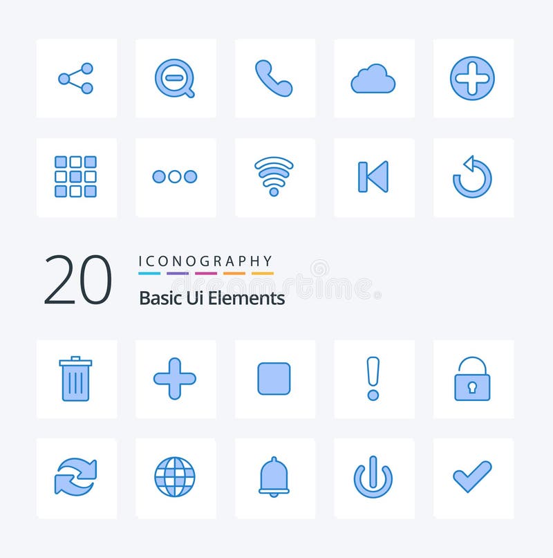 20 Basic Ui Elements Blue Color Icon Pack Like Lock Sign Sign Warning ...