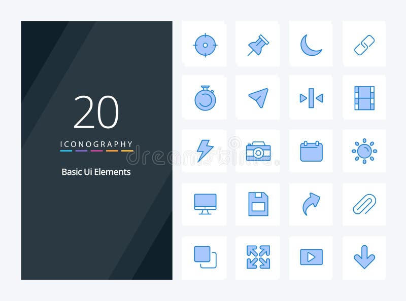 20 Basic Ui Elements Blue Color Icon for Presentation Stock Vector ...