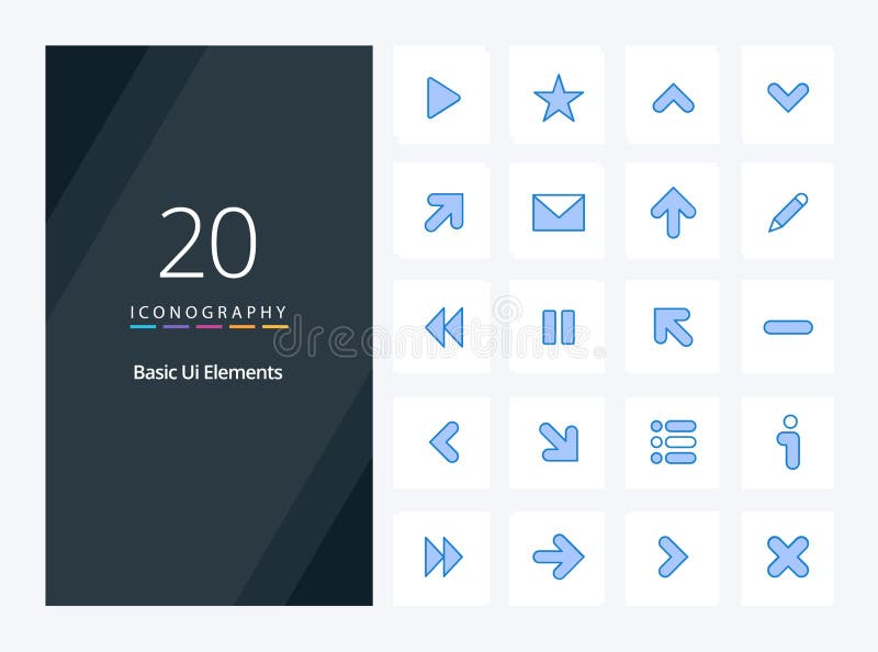 20 Basic Ui Elements Blue Color Icon for Presentation Stock Vector ...