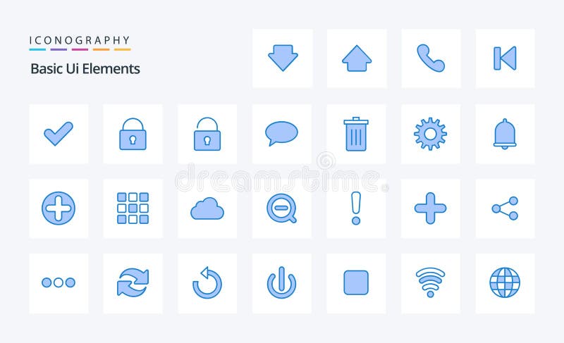 25 Basic Ui Elements Blue Icon Pack Stock Vector - Illustration of good ...