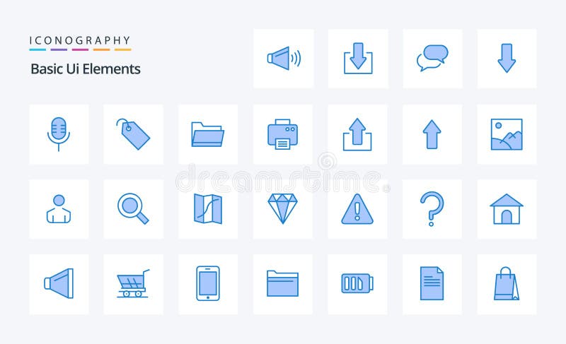 25 Basic Ui Elements Blue Icon Pack Stock Vector - Illustration of ...