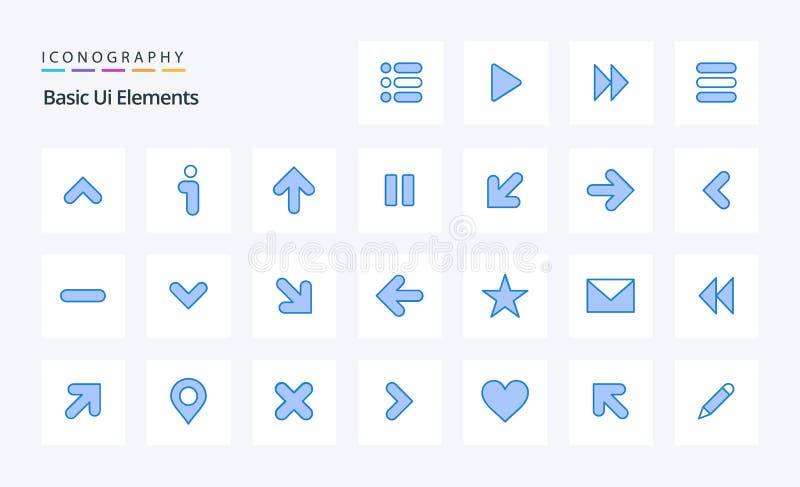 25 Basic Ui Elements Blue Icon Pack Stock Vector - Illustration of control, interface: 264620675