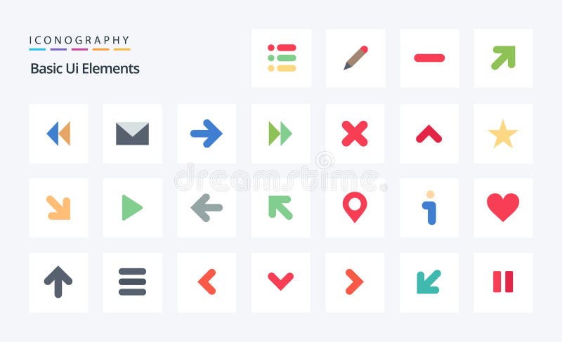 25 Basic Ui Elements Flat Color Icon Pack Stock Vector - Illustration of mail, delete: 264507464