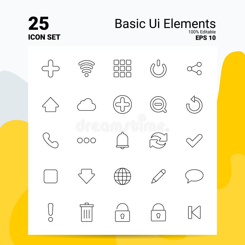 25 Basic Ui Elements Icon Set. 100 Editable EPS 10 Files Stock Vector ...