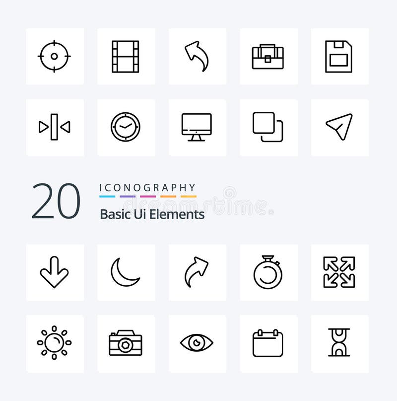 20 Basic Ui Elements Line Icon Pack Like Arrow Timer Arrow Stopwatch Camposs Stock Vector ...