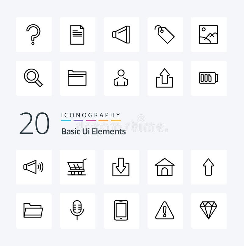 20 Basic Ui Elements Line Icon Pack Like Question Mark Help Arrow Shope ...