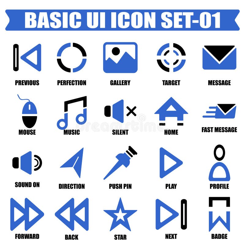 Basic ui icon set black stock vector. Illustration of blue - 216861997