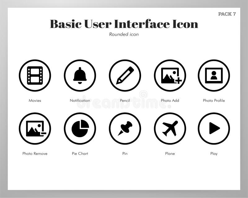 Basic UI Icons Rounded Solid Pack Stock Vector - Illustration of page ...